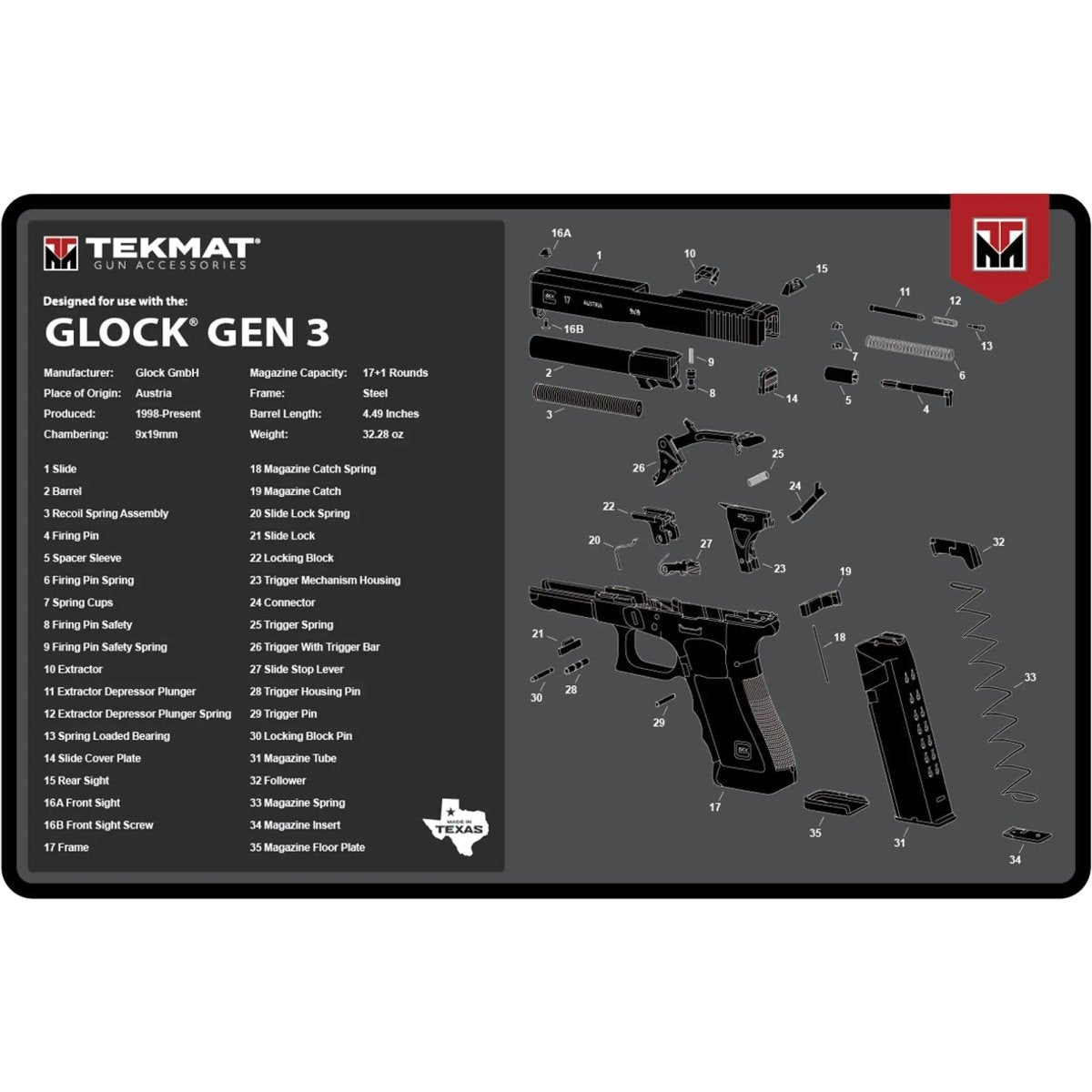 TekMat Original Gun Cleaning Mat - 17" X 11" - Glock Gen 3 – Forza Sports